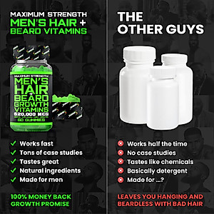 BBS Beard Growth & Hair Growth Vitamins for Men - Maximum Strength 620000mcg Biotin - Collagen - MSM - Keratin - Bamboo Extract - Multivitamin Gummies (Made by Best Beard Stuff USA)