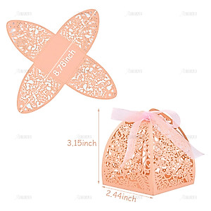 AUEAR, 50 Pack 2.4''x2.4'' Rose Candy Boxes Laser Cut Chocolate Gift Boxes for Wedding Bridal Shower Anniversary Birthday Party Favors (Pink)