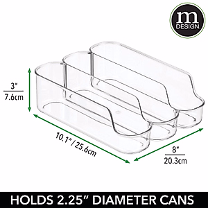 mDesign Small Plastic Kitchen Storage Organizer Divided Bin for Tall Skinny Soda/Pop Cans - 3 Compartments for Kitchen, Pantry, Refrigerator - Clear