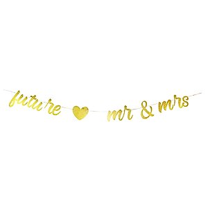 Future Mr & Mrs Banner Perfect for Bachelorette Wedding Engagement Bridal Shower Party Hanging Sign Photo Booth Props (Gold Glitter)