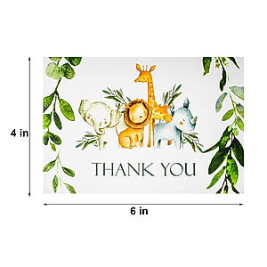 50 Pack Jungle Safari Greenery Thank You Cards, Cute Thank You Notes with Envelopes & Stickers, Baby Shower, Birthday any Occasion Large Size 4x6 Gratitude For Party, Children Stationery