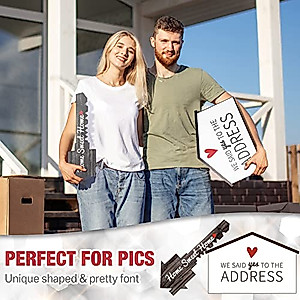 SweetMind 2 Pieces Real Estate Sold Signs, Wooden Double-Sided Social Media Photo Props, We Said Yes to the Address House Shaped and Home Sweet Home Key Shaped Wood Decor Closing Gift for Homeowner Realtor