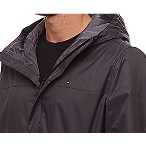 Tommy Hilfiger Men's Lightweight Breathable Waterproof Hooded Jacket, Charcoal, Large
