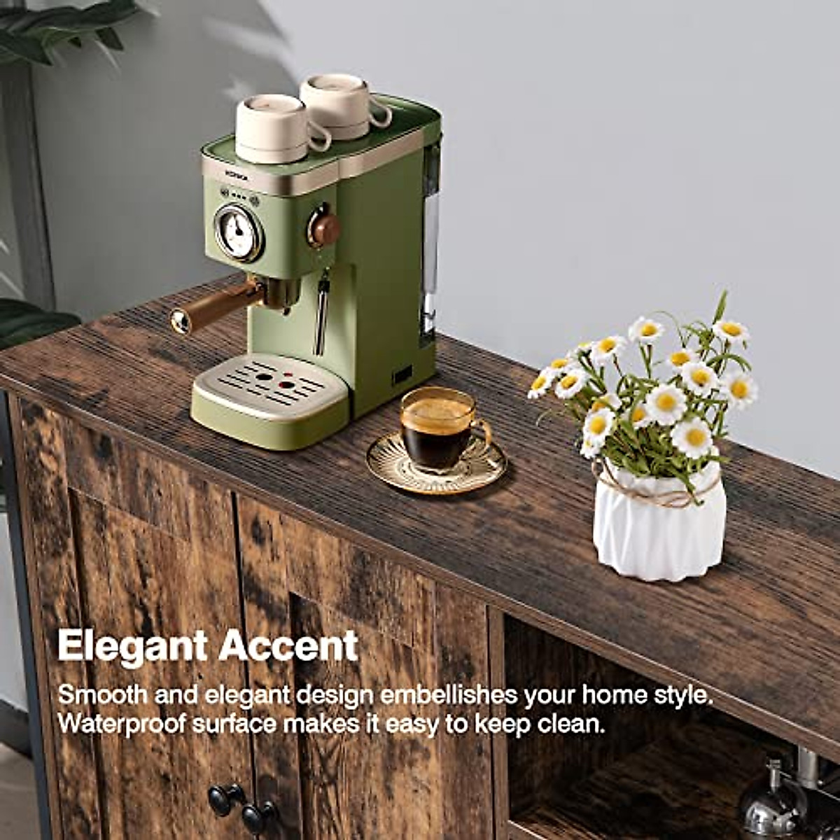 Giantex Industrial Kitchen Storage Cabinet w/Open Shelves, 2-Door Cupboard, Adjustable Shelf, Wooden Buffet Sideboard, Farmhouse Floor Bar Cabinet for Living Room, Entryway (Rustic Brown)