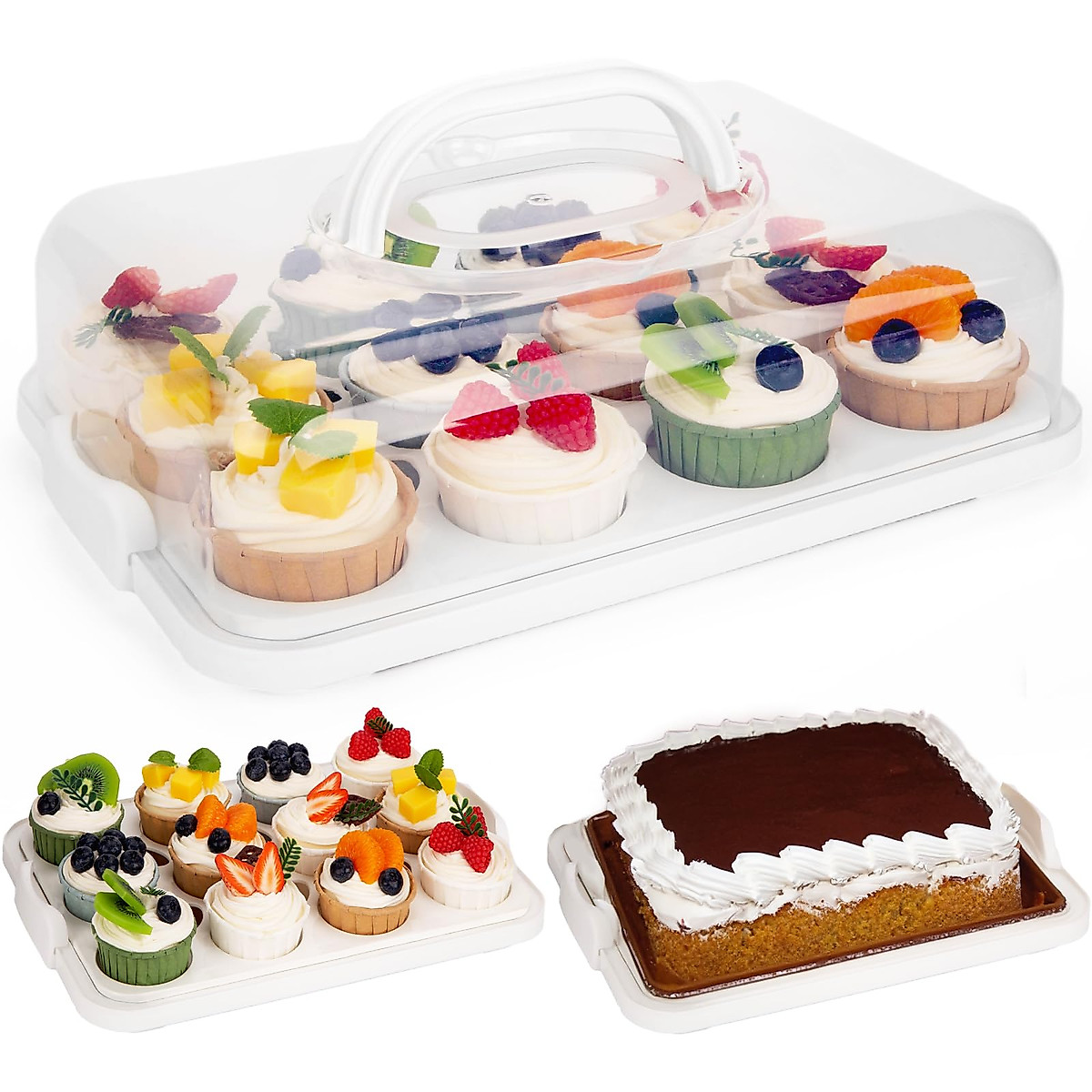 VGOODALL Cake Carrier with Lid, Cake Holder Cupcake Container for 12 Cupcakes 2 in 1 Portable Dessert Container for Cake Pie Muffin Cobbler