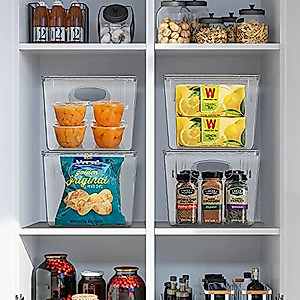 Sorbus Plastic Storage Clear Bins with Lid, Stackable Pantry Organizer Box Bin Containers for Organizing Kitchen Fridge, Food, Snack Pantry Cabinet, Fruit, Vegetables, Bathroom Supplies 4 Pack