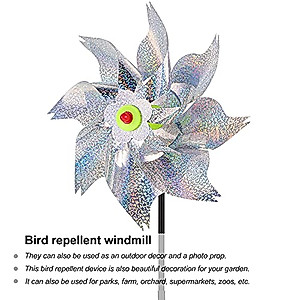 BESPORTBLE 5Pcs Reflective Pinwheels Bird Blinder Pinwheels Pinwheel Bird Deterrent Silver Holographic Windmills Keep Birds Away for Farm Garden Yard