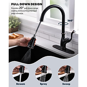 APPASO Oil Rubbed Bronze Kitchen Faucet with Soap Dispenser, Stainless Steel Kitchen Faucet with Pull Down Sprayer 3-Function High Arc Single Handle Bronze Kitchen Sink Faucet
