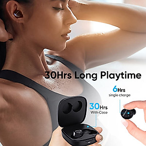 COUMI Wireless Earbuds, Bluetooth Earphones Stereo in-Ear Headphones ENC Mic Headset Touch Control w/EQ,30 Hours Playtime w/Charging Case,IPX7 Waterproof for Running Workout,Black