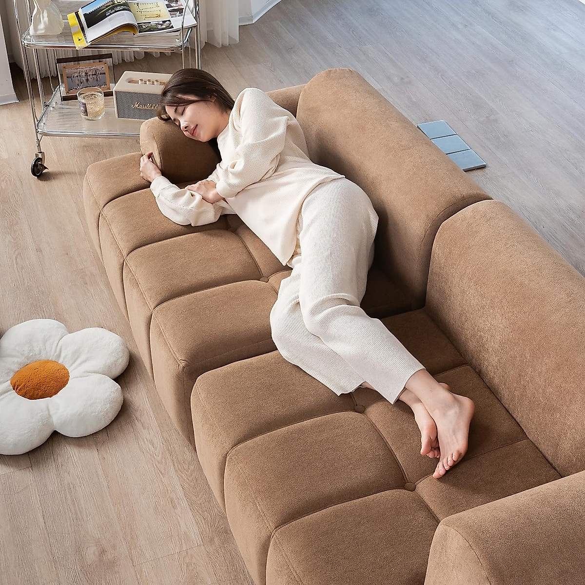 N&V Foam Sofa, Made with All Foam, Great for Livingroon and Bedroom (Brown)