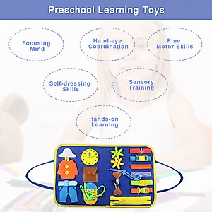 Busy Board Montessori Toys for 2 3 4 Year Old Sensory Toys for Toddlers 2-4 Boys & Girls Learning Toys Preschool Activity Board Toddler Travel Toys for Plane and Car Learning Basic Dress Skills