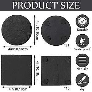 36 Pieces Square Round Slate Coasters Bulk, 4 Inch Drink Coasters Black Coasters Stone Coasters Bar Coasters Cup Coaster for Drinks Table Bar Kitchen Home