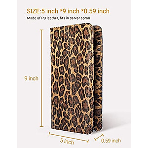 Server Book for Waitress Book with Zipper Pocket, 5x9 Leopard Magnetic Closure Server Wallet with Money Pocket and Zipper Pouch, Restaurant Waitstaff Organizer Fit Server Apron