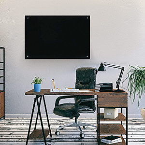 R&G Black Magnetic Dry Erase Board 4x3 Black Glass Dry Erase Board for Wall Black Glass Whiteboard with Eraser Marker (48” x 36”)