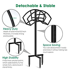 TomCare Garden Hose Holder Thick Metal Water Hose Holder Hose Stand Detachable Hose Reel Freestanding Garden Hose Storage Hose Hanger Decorative gardening gifts Hose Holders for Outside Garden, Black