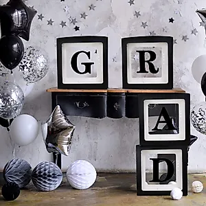 LINGTEER Class of 2023 Black Balloons Box Graduation Party Decorations - 4Pcs Balloon Boxes Cheers to School Grad Party Decorations Supplies.