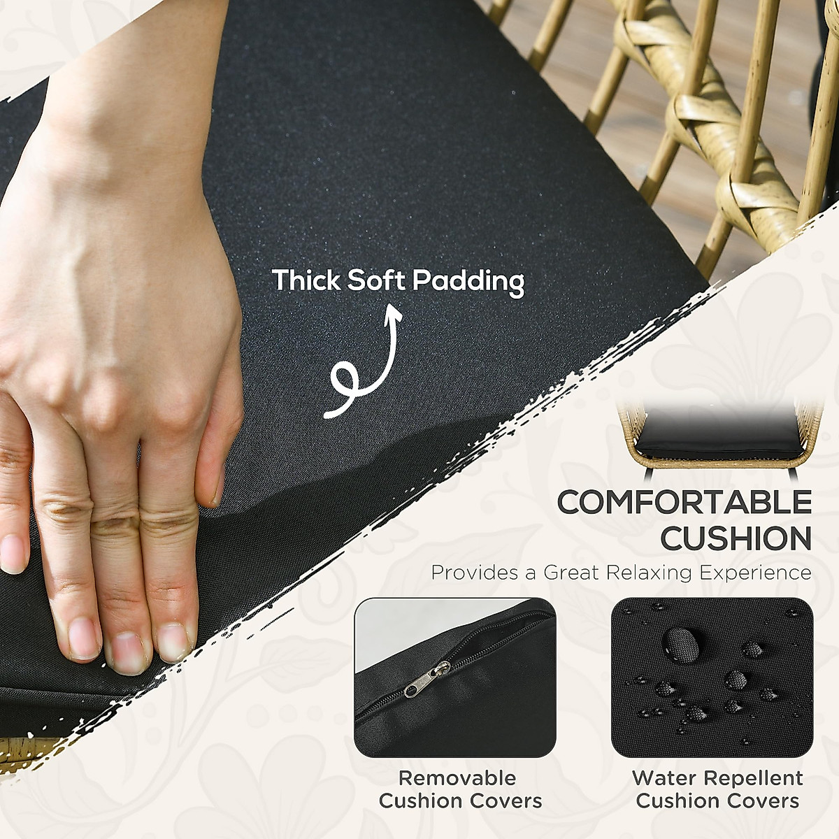 Outsunny 5 Piece PE Rattan Outdoor Furniture Set with Cushioned Chairs & Loveseat Sofa, Patio Sectional Furniture Set, Conversation Sofa Set with Stackable Coffee Tables, Black