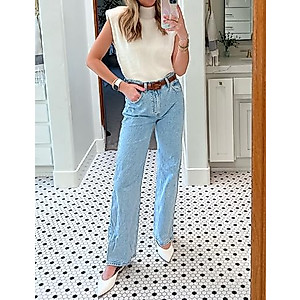 Hooever Women's Turtleneck Sleeveless Knitted Tank Tops Shoulder Pads Sweater Vest(White-S)