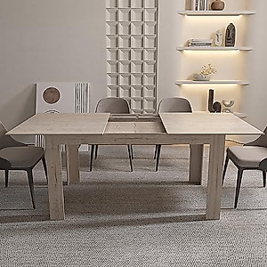 5-7.2FT Extendable Dining Room Table for 8-10, Modern Rectangular Expandable Transfomer Dining Room Table for Space-Saving Kitchen Small Space (Oak)