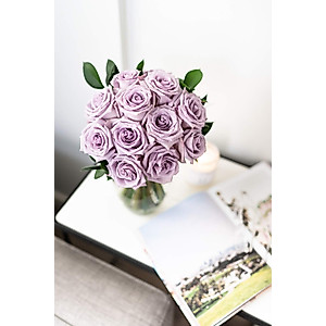 From You Flowers - One Dozen Purple Roses with Glass Vase (Fresh Flowers) Birthday, Anniversary, Get Well, Sympathy, Congratulations, Thank You