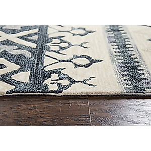 Rizzy Home | OU936A | Opulent Collection | Wool Area Rug | 8' x 10' | Natural /Gray/Dark Blue/Blue Tribal Motif