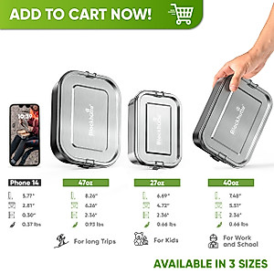 Blockhütte Stainless Steel Lunch Box for Adults I 40oz I with free Sealing I Metal Bento Box with 3 Compartments, Leak-Proof Lunch Container, Metal Food Storage for Travel, Work, Eco-Friendly