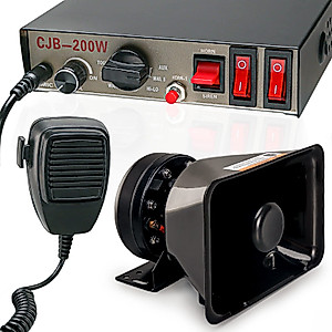 BooYu 12V 200W 9 Tones Police Warning Emergency Siren PA System [Rectangle Speaker][125-135dB][Handheld Microphone][Hands-Free][2 x 10A Switches] for Firefighter Ambulance Vehicles Truck SUV ATV UTV