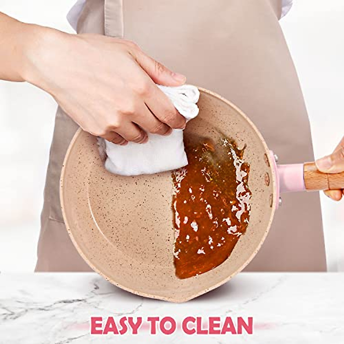 2.1 Quart Saucepan Set with Lid, Nonstick Aluminum Sauce Pot, Induction Compatible Small Cooking Pots with Silicone Spatulas for Milk, Soup, Pasta, Egg, Rice (PINK)