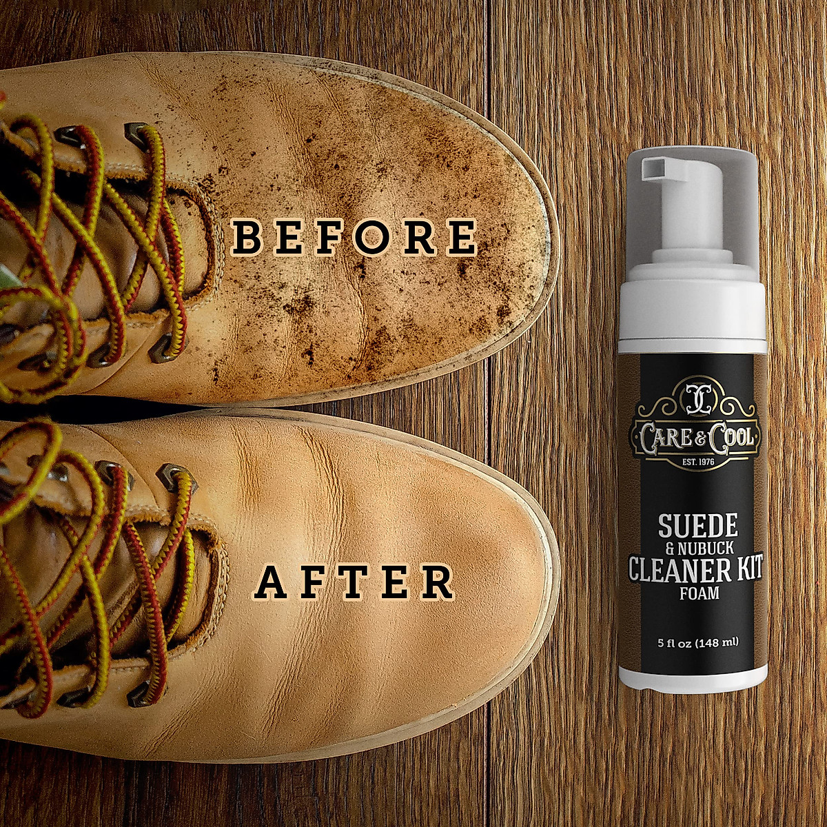 Care & Cool Suede and Nubuck Cleaner FOAM KIT (5 oz) Restores Color and Vibrancy to Shoes, Boots, Clothes, and Furniture.
