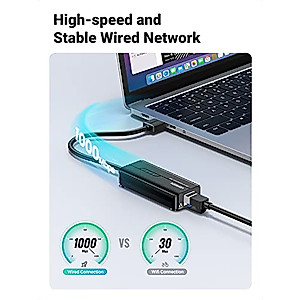 UGREEN USB 3.0 Hub Ethernet Adapter 10 100 1000 Gigabit Network Converter with 3 USB 3.0 Ports Hub Compatible with Laptop PC Nintendo Switch MacBook Mac Mini Surface XPS Windows Linux macOS, and More