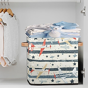 Tablerazzi Cute Airplane Cube Storage Bin, 13 Inch Collapsible Fabric Storage Cube Bin, Foldable Cube Baskets for Shelf, Closet, Organizer
