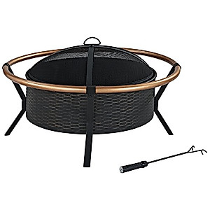 Crosley Furniture Yuma Outdoor Fire Pit with Oversized Bowl and Copper Ring - Black and Copper