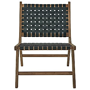 Signature Design by Ashley Fayme Mid-Century Modern Leather Accent Chair, Light Brown & Black