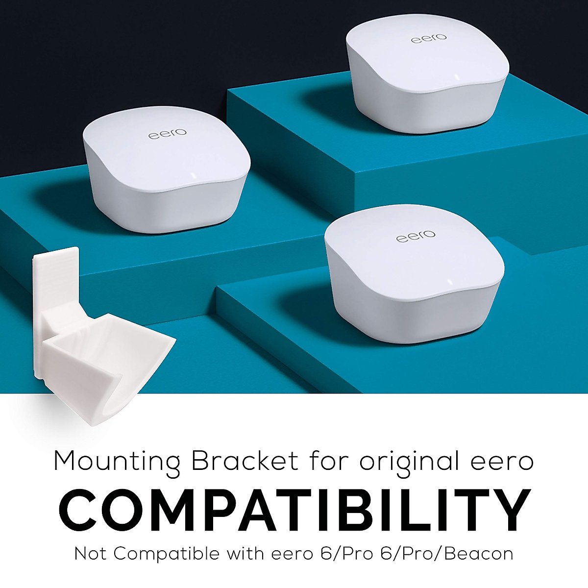 Screwless Wall Mount for Eero Mesh WiFi Holder, Tilted for Max Reception, Custom Design (NOT Compatible with Eero 6/Pro 6/Beacon), Strong VHB Adhesive, No Tools, No Mess, White by Brainwavz