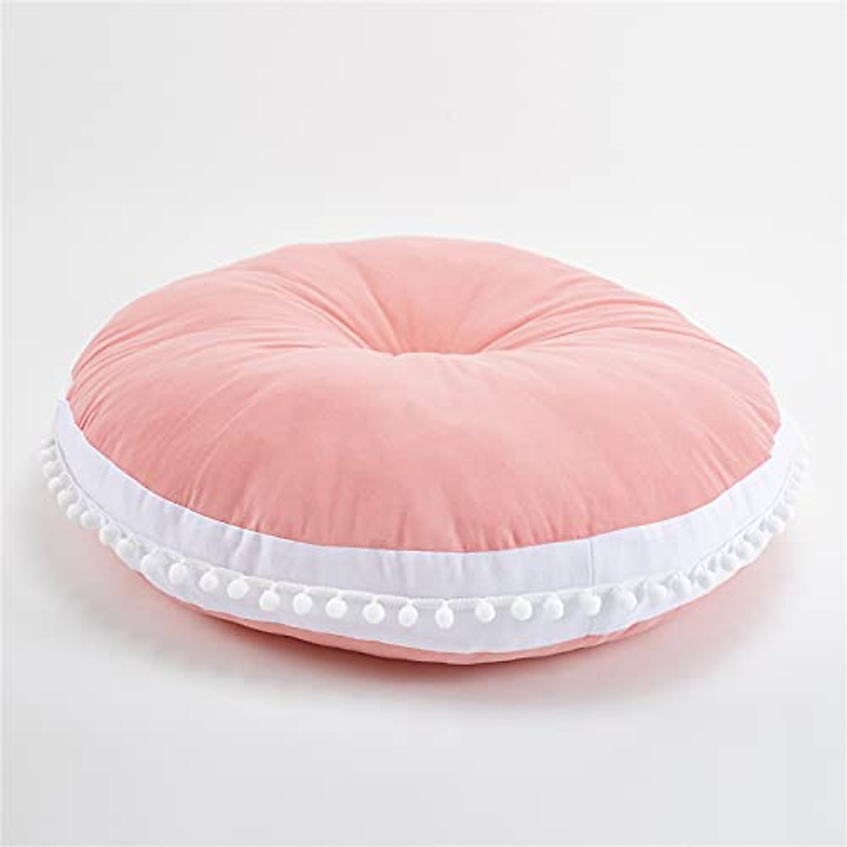 Pink Round Rug for Nursury,Pom Pom Circle Rug 3'X3' for Kids Room,Soft Cotton Carpet for Teen Girls Room, Circular Rug for Nursery Room,Crawling Mat for Baby