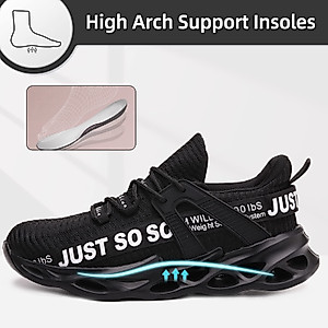 Furuian Steel Toe Shoes for Men Lightweight Women Safety Shoes Comfortable Steel Toe Sneakers, Black Size M9/W10.5