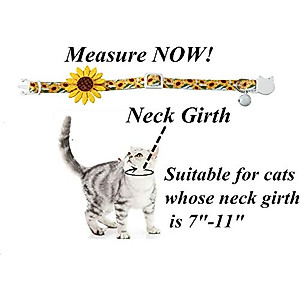 Flower Cat Collar with Detachable Sunflower Charm,Yellow Breakaway Kitten Collar with Bell