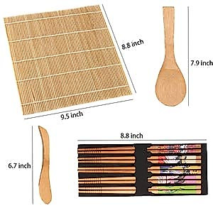 Fu Store Sushi Making Kit Set 9 PCS-Sushi Rolling Mats Rice Paddle Rice Spreader Sushi Roller Bamboo Beginner Sushi Maker