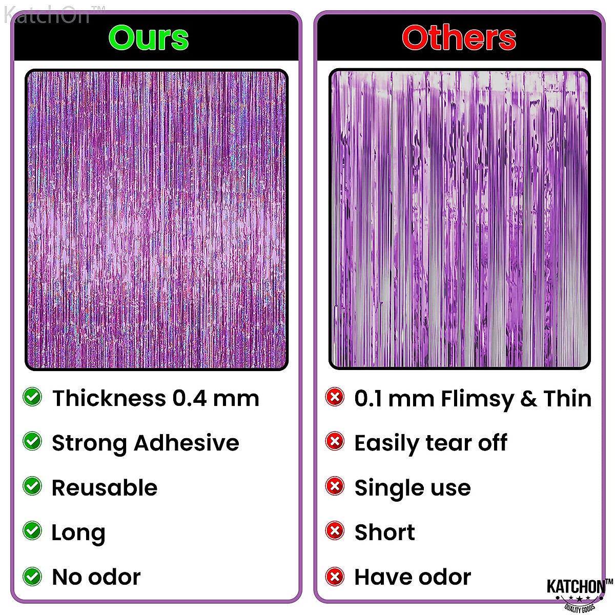 KatchOn, Iridescent Purple Fringe Curtain - 8x3.25 Feet, Pack of 2 | Purple Streamers for Mermaid Birthday Decorations | Purple Party Decorations | Valentine Decorations, Purple Birthday Decorations