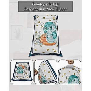 Thanksgiving Pillow Covers King Standard Set of 2 Bed Pillow, Fall Pumpkin Yellow Polka Dots Navy Blue Lace Plush Soft Comfort for Hair/ Skin Cooling Pillowcases with Envelop Closure 20''x36''
