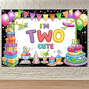 I'm Two Cute Birthday Backdrop Banner Decor Colorful - Happy 2nd Birthday Party Theme Decorations for Baby Girls Boys Supplies One Size