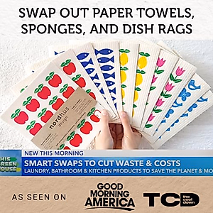 Nordhus Design Swedish Dishcloths for Kitchen, 10 Cloths, Made in Sweden - Reusable, Washable Cellulose Cotton Kitchen Cloths - Replace Paper Towels, Wipes, Sponges, Dish Rags