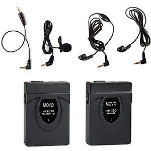 Movo WMIC50 2.4GHz Wireless Lavalier Microphone System with Integrated 164-foot Range Antenna (includes Transmitter with Belt Clip, Receiver with Camera Shoe, Lapel Mic and 2 Earphones)