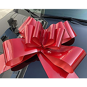 Large Red Car Bow Ribbon 23 Inchs- Decoration Wrap for Birthday, Wedding, and Giant Presents- Come with Two Suction Cup (Red)
