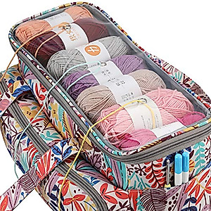 JOZEA Yarn Storage Bag with Straps, Portable Knitting Bag for Organizing Knitting and Crochet Supplies, Crochet Tote Bag