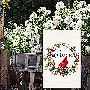 BEZKS Wreath Cardinal Memorial Day Garden Flag,Best Choice Welcome Spring Holiday Flags,Small Double Sided 12.5 x 18 Inch for Outdoor Yard farmhouse Decorations(FC05)