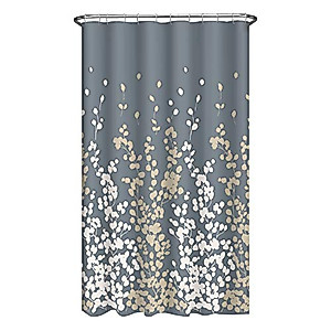 MAYTEX, Ivory and Tan Sylvia Faux Silk Fabric Shower Curtain, 70" x 72"
