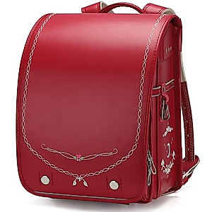 Baobab's wish Ransel Randoseru Backpack Semi-automatic satchel Japanese school bag for girls and boys PU leather bab-rng28 (Red)