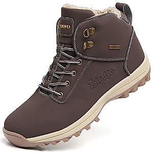 TSIODFO Winter Shoes for Men Cold Weather Snow Boots Insulated Fur Warm Outdoor Hiking Ankle Boots Waterproof Brown size 6.5