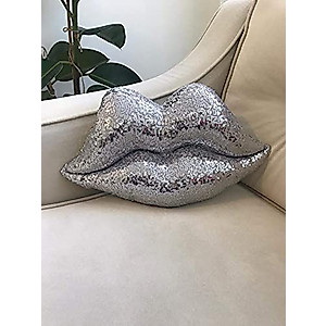 woody Gray Lips Glitter Pillow Home Decor Lips Throw Pillow Decorative Cushion Pillow Couch Bed Shaped Pillow Sparkle Luxury Pillow 18,5 x 10,5 x 3,5 inches